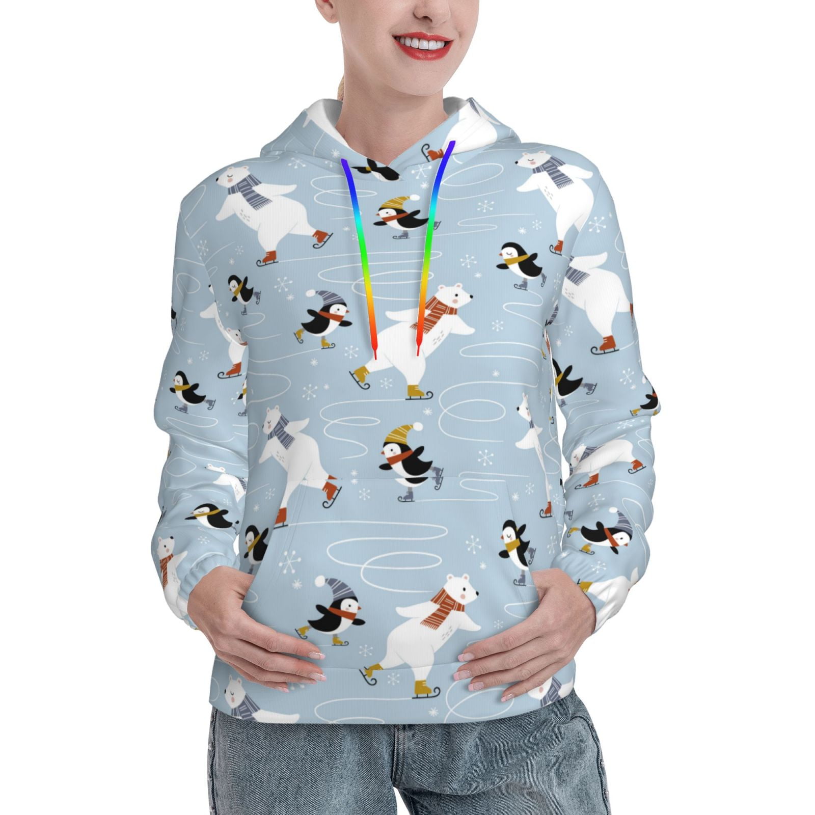 Cauagu Skiing penguin Bear for Women's Hooded Sweatshirts Pullover Hoodie for Women Fall Workout ...