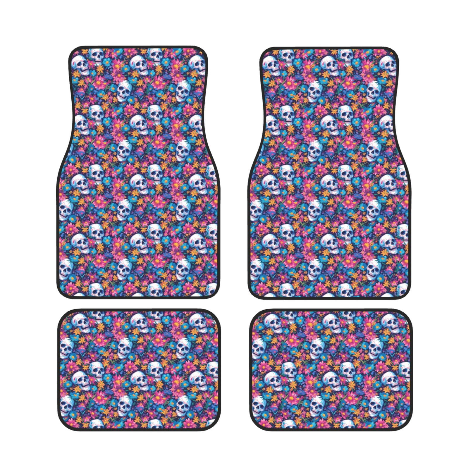 Cauagu Skull Daisy Pattern Car Floor Mat Set of 4,Car Carpet Mats Car ...