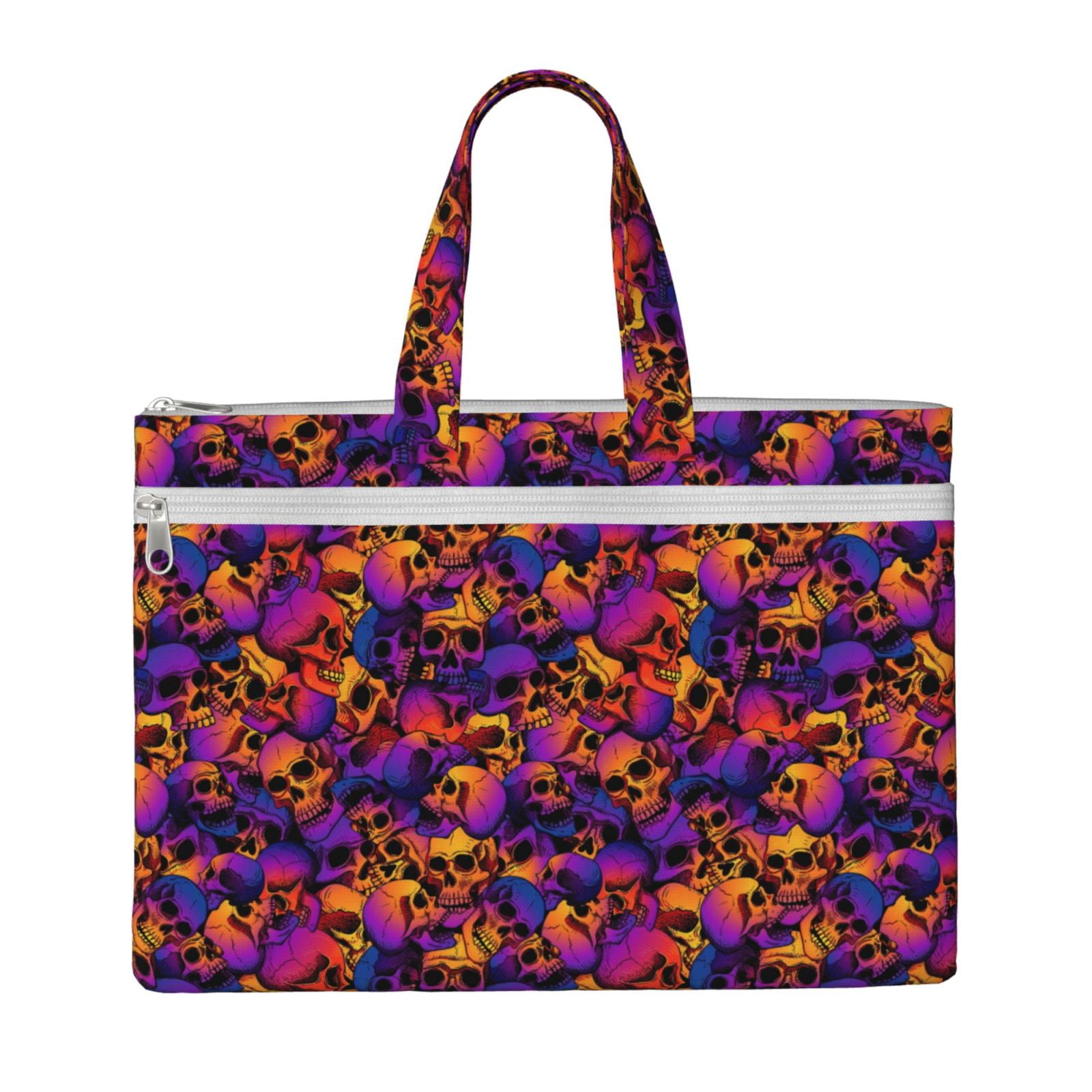 Cauagu Skull Pattern Canvas Tote File Bag, Zipper Tote Bag Business ...
