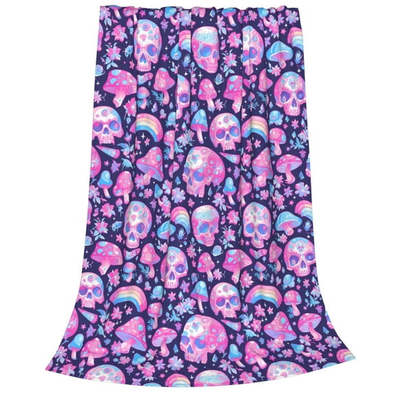Cauagu Skull Rainbow Mushroom Pattern Flannel Bed Blankets,Fleece ...