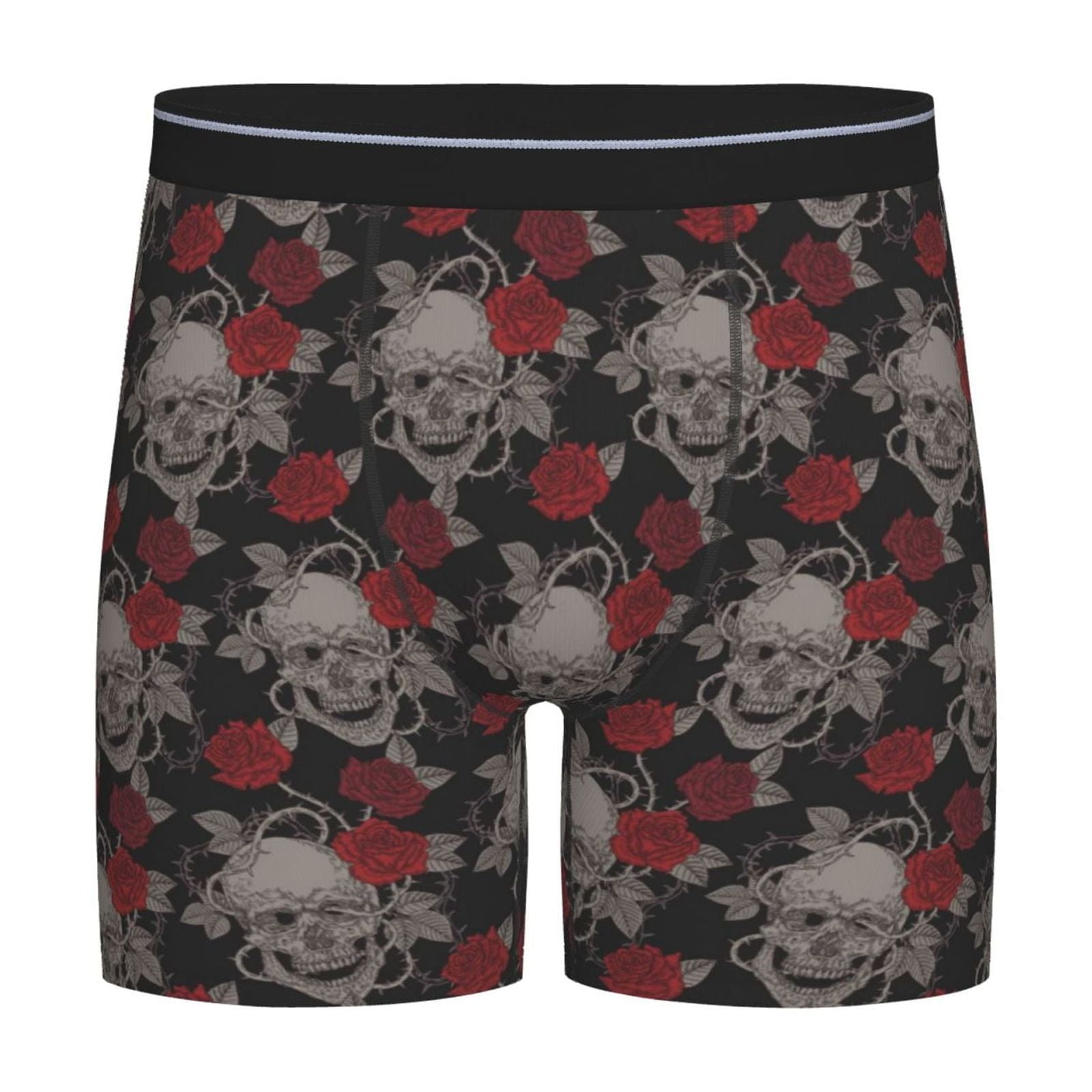 Cauagu Skull and Red Roses Print Men's Boxer Briefs, Funny & Cute ...