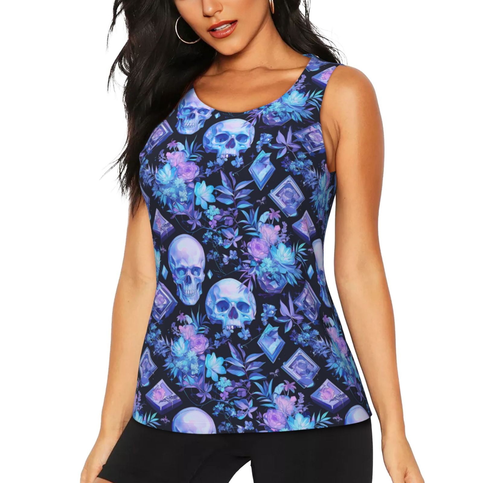 Cauagu Skull blue crystal flower for Women's Workout Tank Tops ...