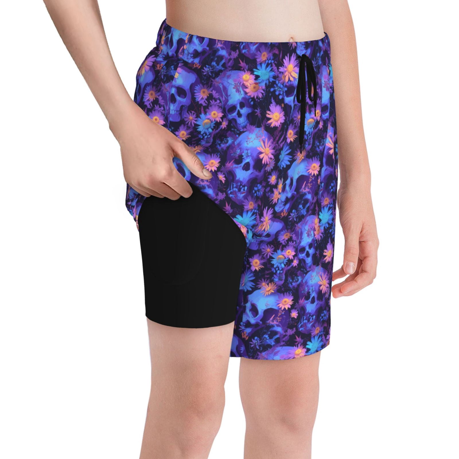 Cauagu Skull daisy purple Print Swim Trunks for Men,Youth Boys Swim ...