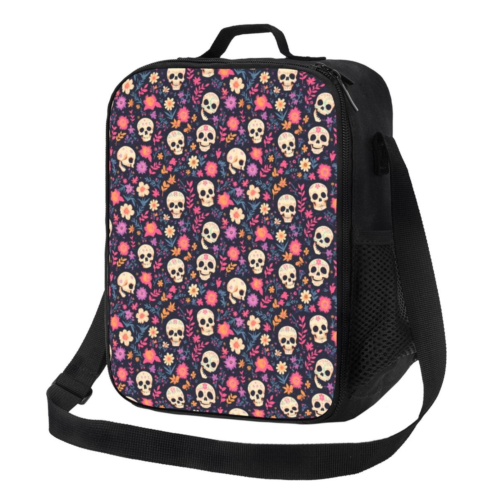Cauagu Skull flower leaf colorful Insulated Lunch Bag - Reusable Lunch ...
