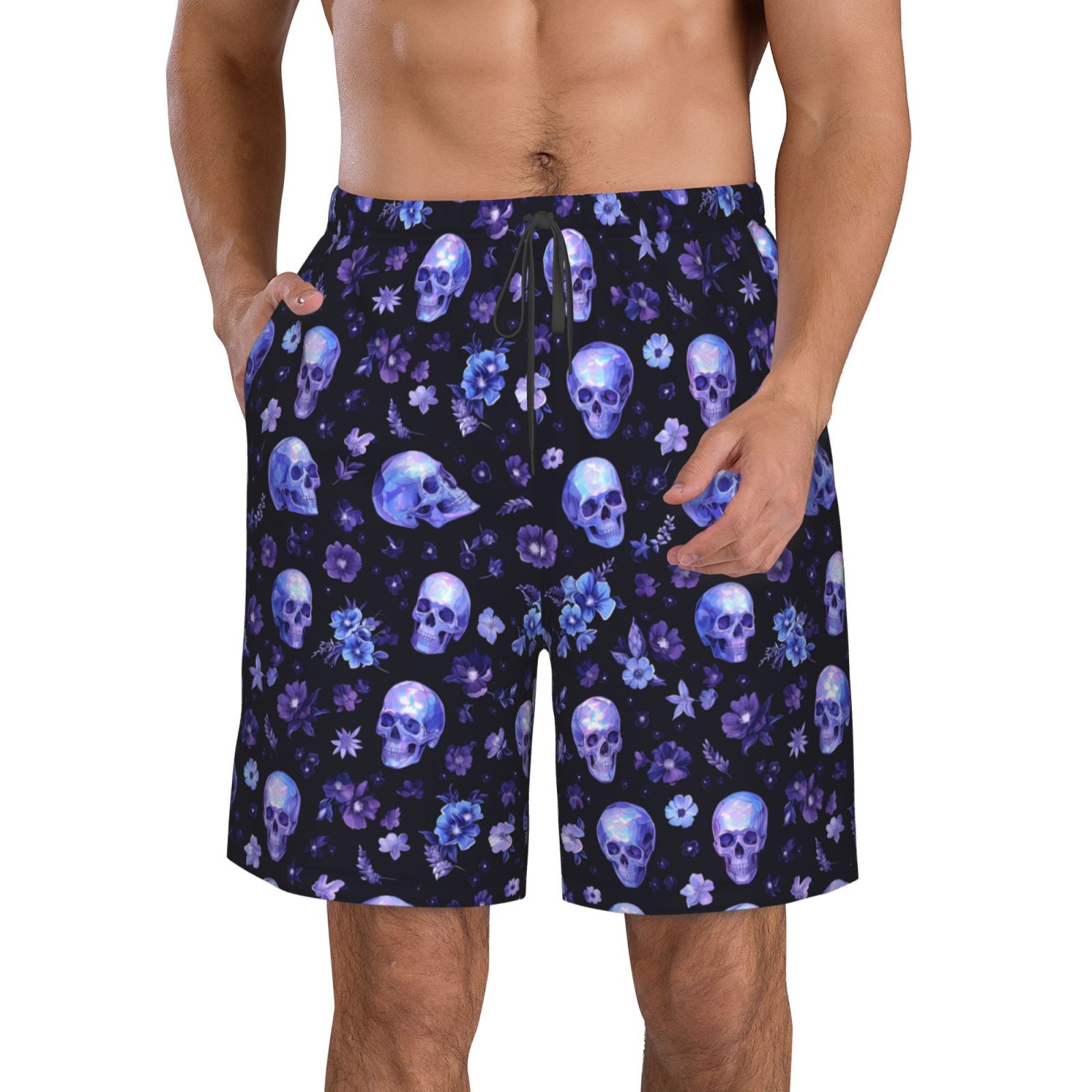 Cauagu Skull flower leaf purple Print Men's Swim Trunks,Hawaiian ...