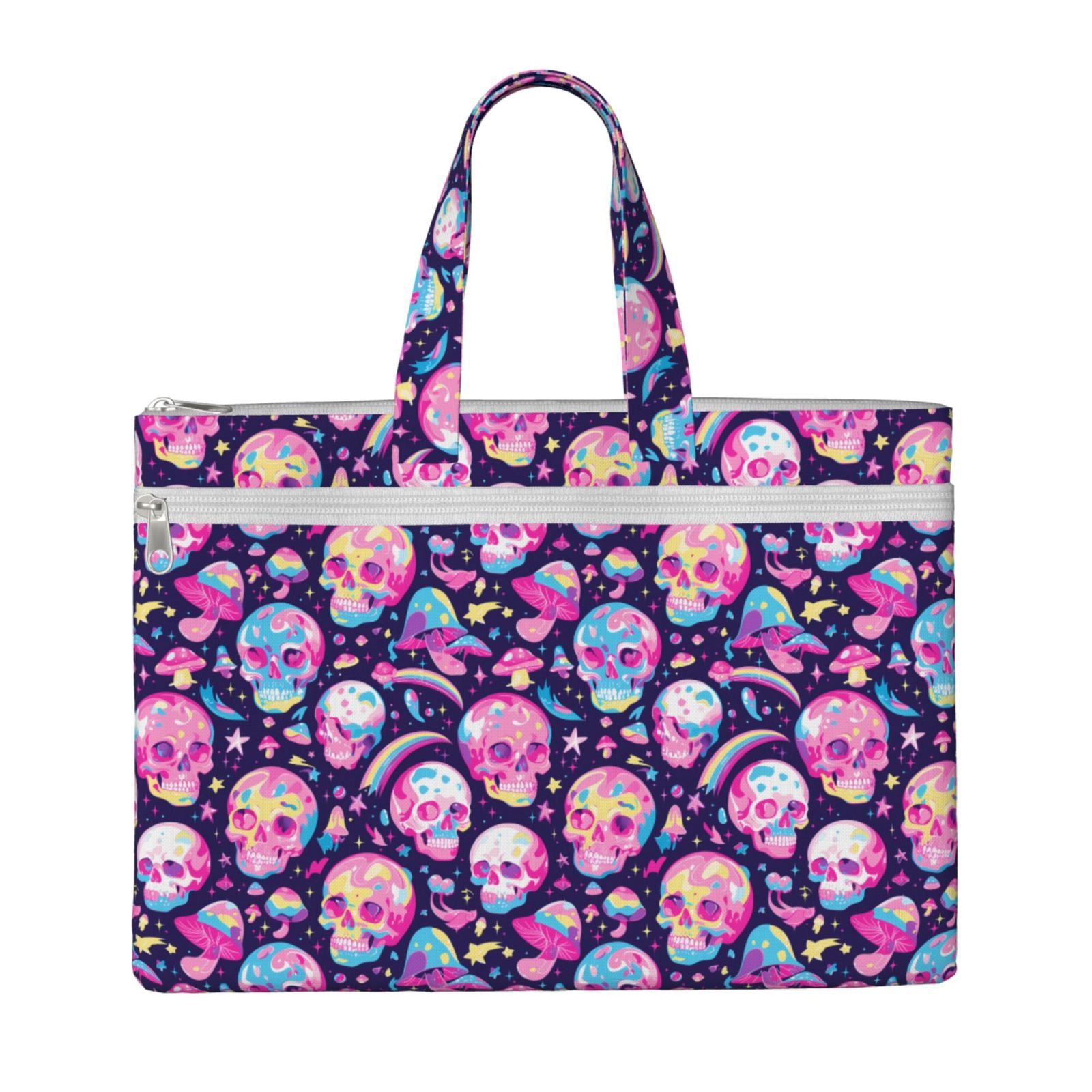 Cauagu Skull mushroom colorful cute Pattern Canvas Tote File Bag ...