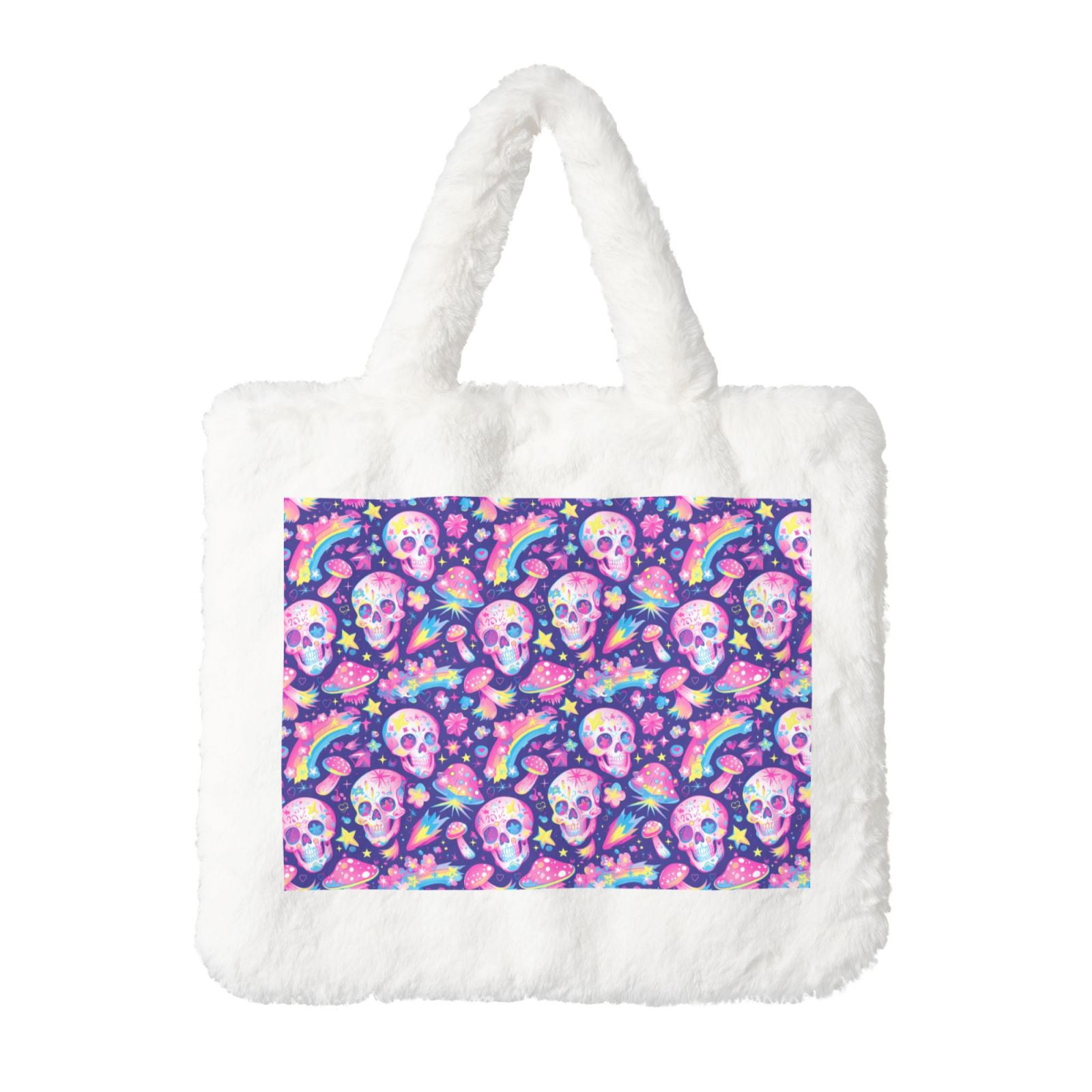 Cauagu Skull rainbow mushroom colorful Pattern Women's Plush Tote Bag ...