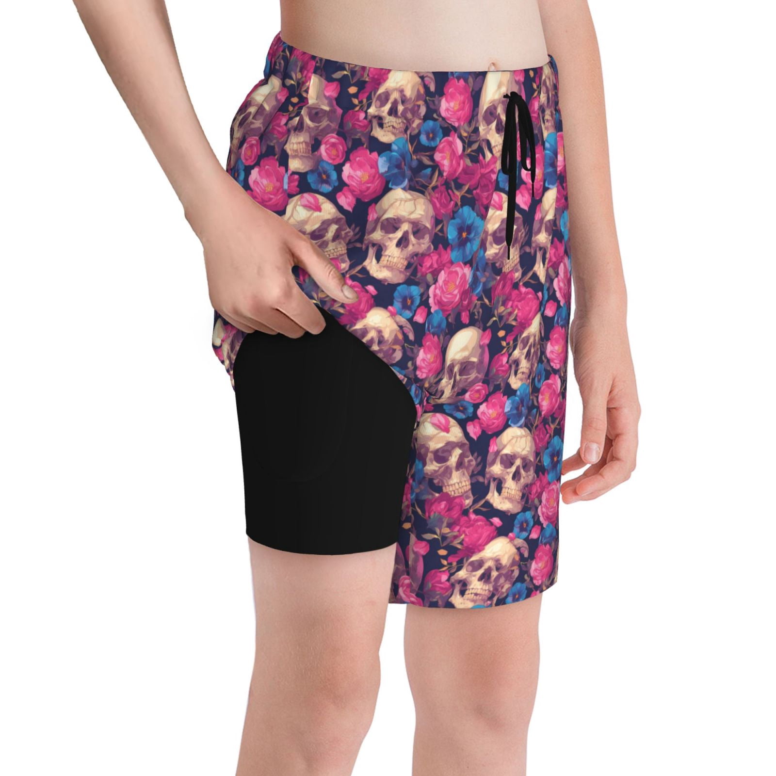 Cauagu Skull rose blue flower Print Swim Trunks for Men,Youth Boys Swim ...
