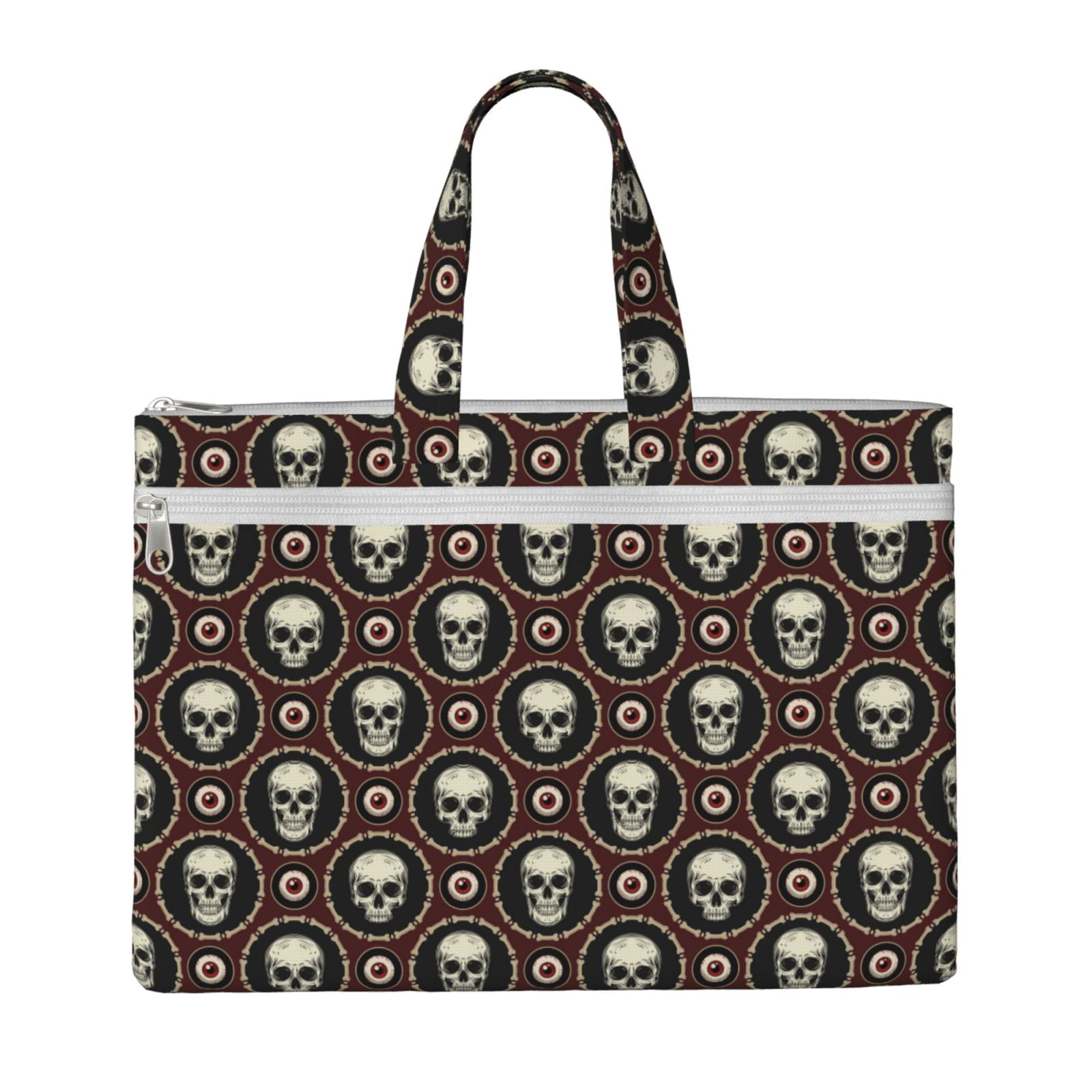 Cauagu Skulls And Red Eyeballs Pattern Canvas Tote File Bag, Zipper ...