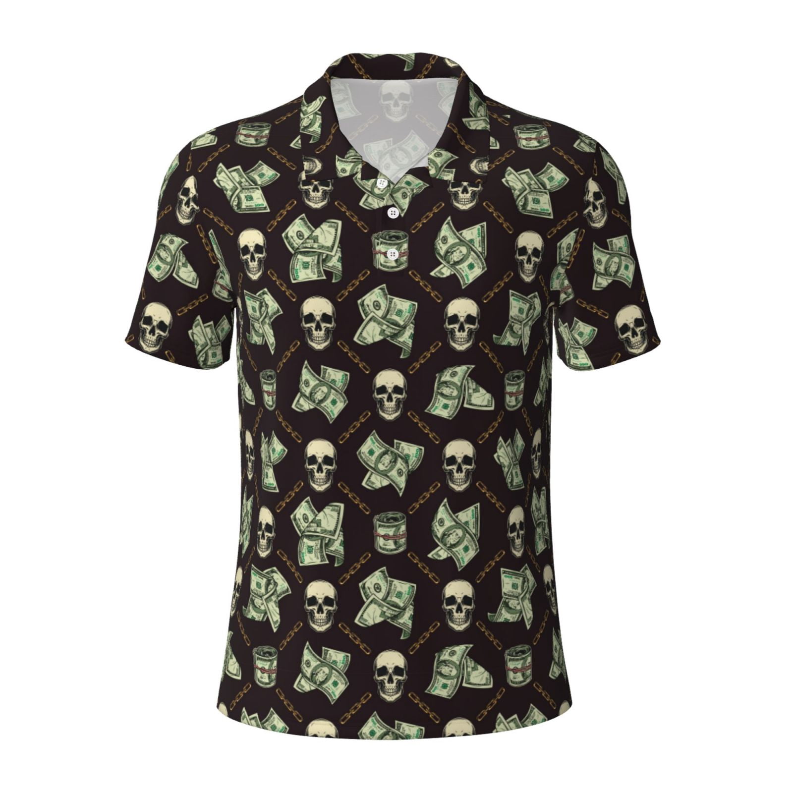 Cauagu Skulls Gold Chains Dollar Print Men's Polo Shirts, Short-Sleeve ...