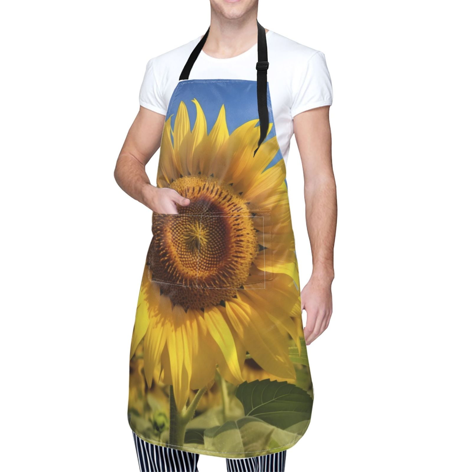 Cauagu Sky Golden Sunflower Field A Aprons with Pockets,Waterproof ...