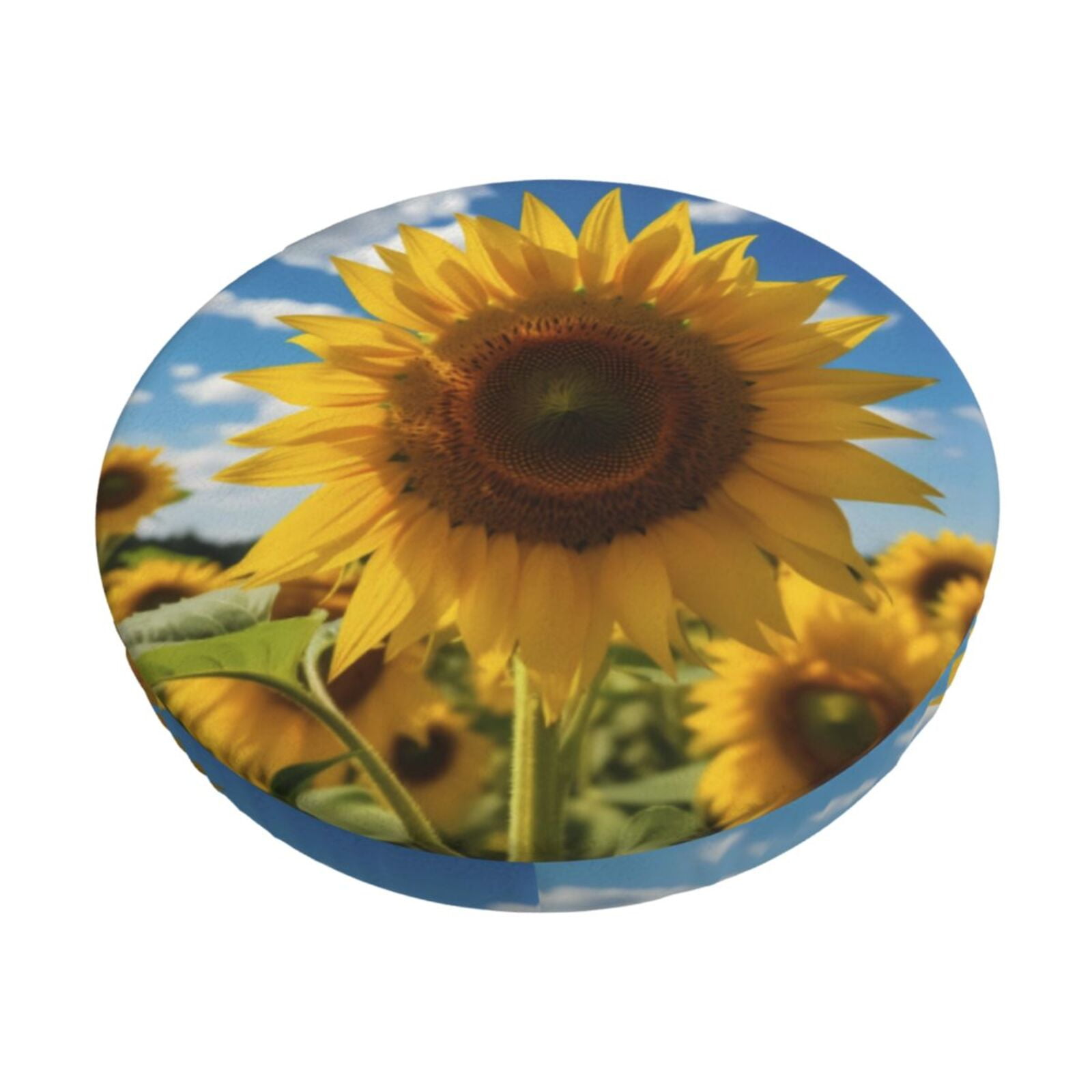 Cauagu Sky Golden Sunflower Field Print Round Stool Covers,Seat Cushion ...