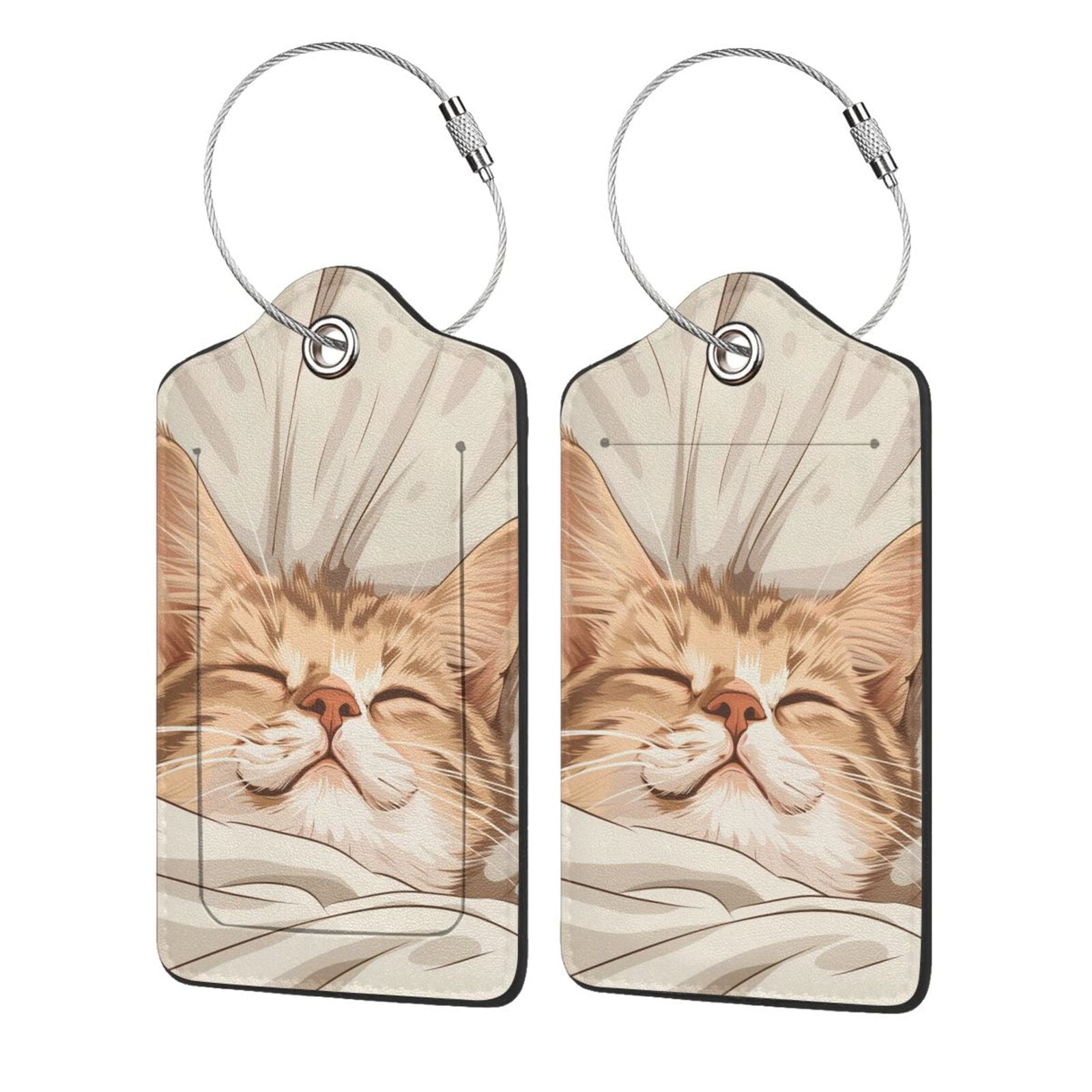 Cauagu Sleeping Cat In Blanket Pattern Luggage Tags,Leather Luggage ...