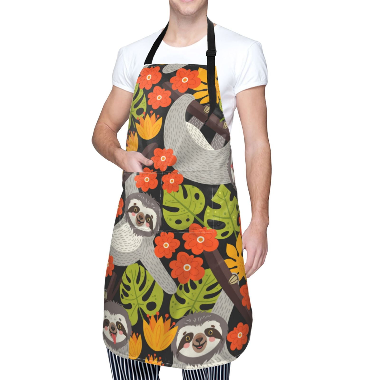 Cauagu Sloth on the Branch Aprons with Pockets,Waterproof Apron for ...