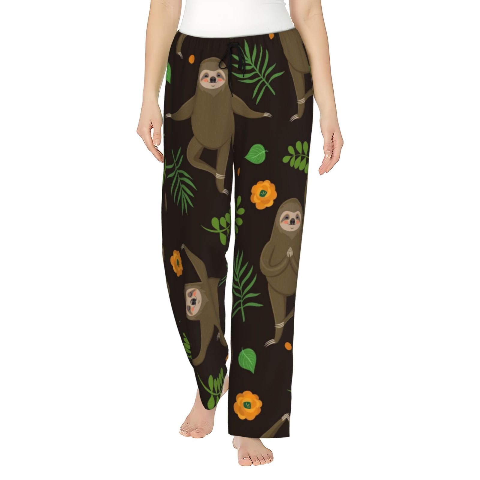 Cauagu Sloth Doing Yoga Pajama Pants for Women Loose Fit Wide Leg ...