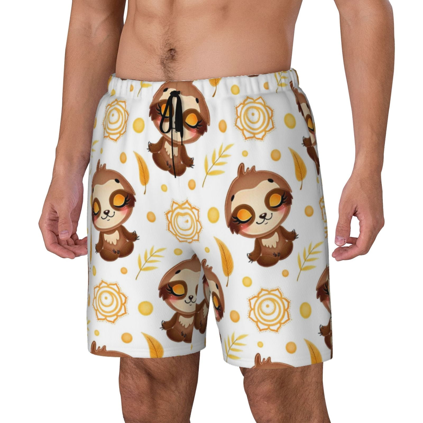 Cauagu Sloth Yoga Print Mens Swim Trunks Quick Dry Board Shorts Swim ...