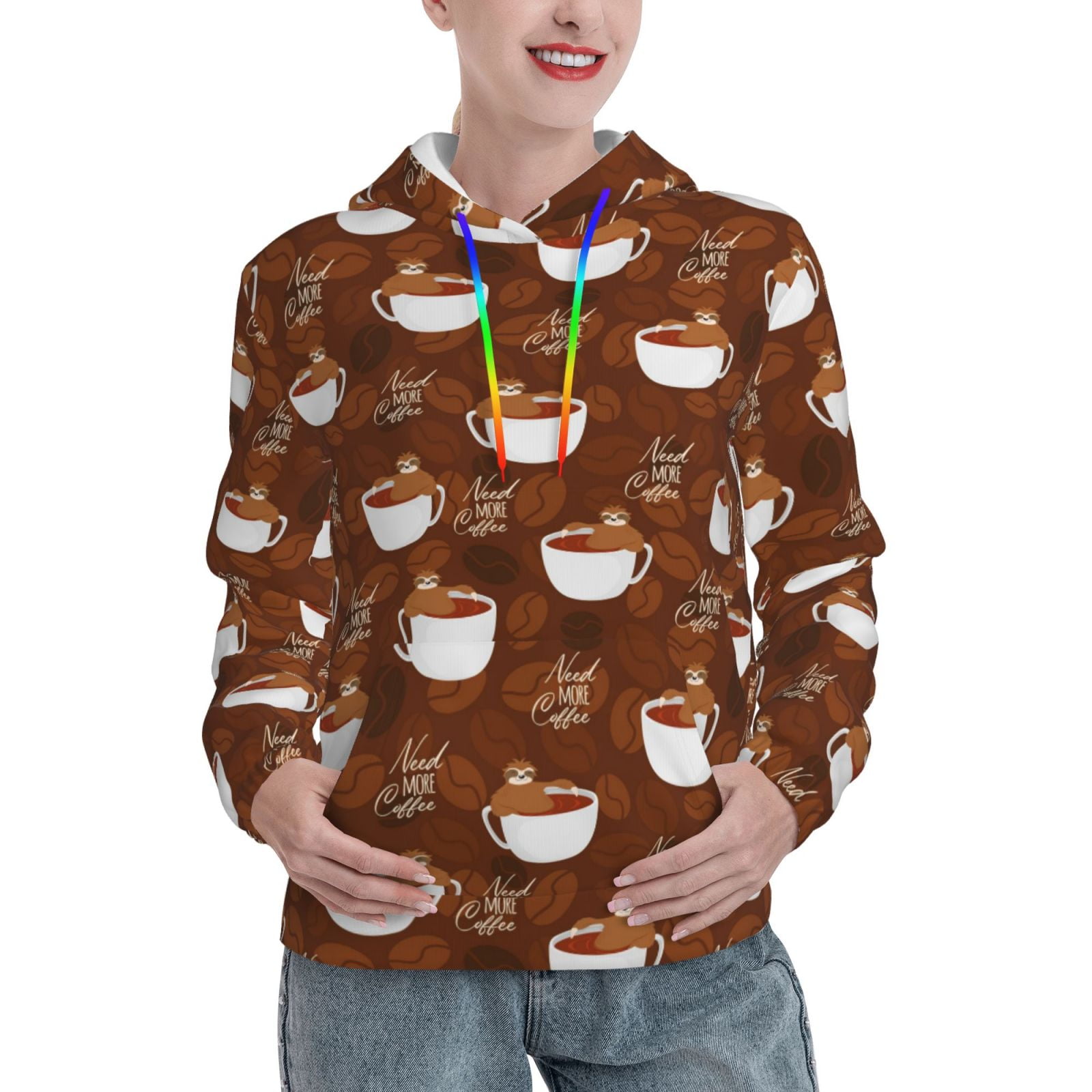 Cauagu Sloths Need More Coffee for Women's Hooded Sweatshirts Pullover ...