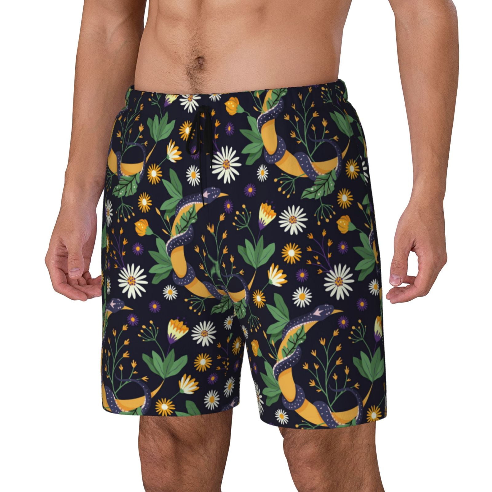 Cauagu Snake And Flower Print Mens Swim Trunks Quick Dry Board Shorts ...