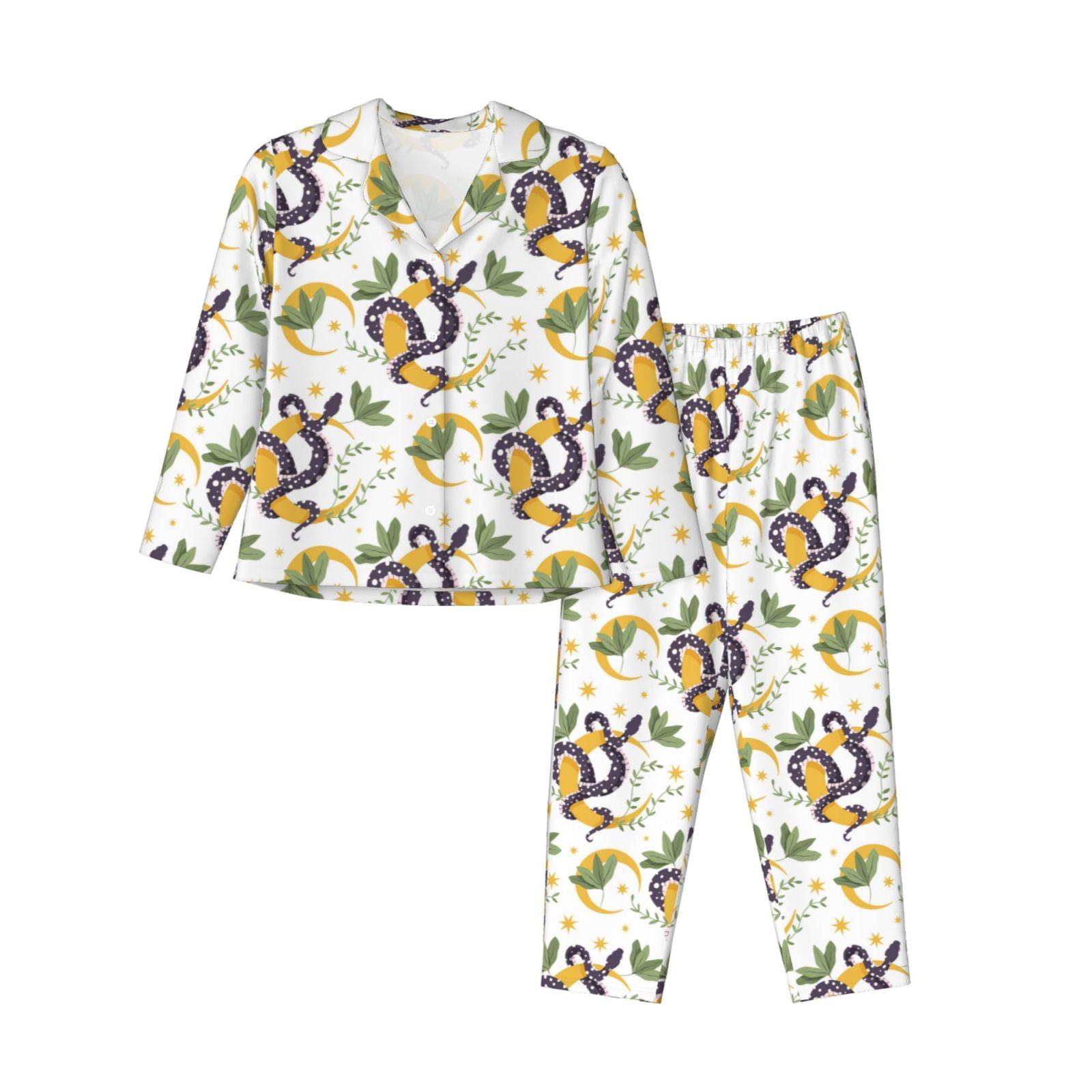 Cauagu Snake And Moon Print Women's Long-Sleeve Pajamas Set Soft Pj ...