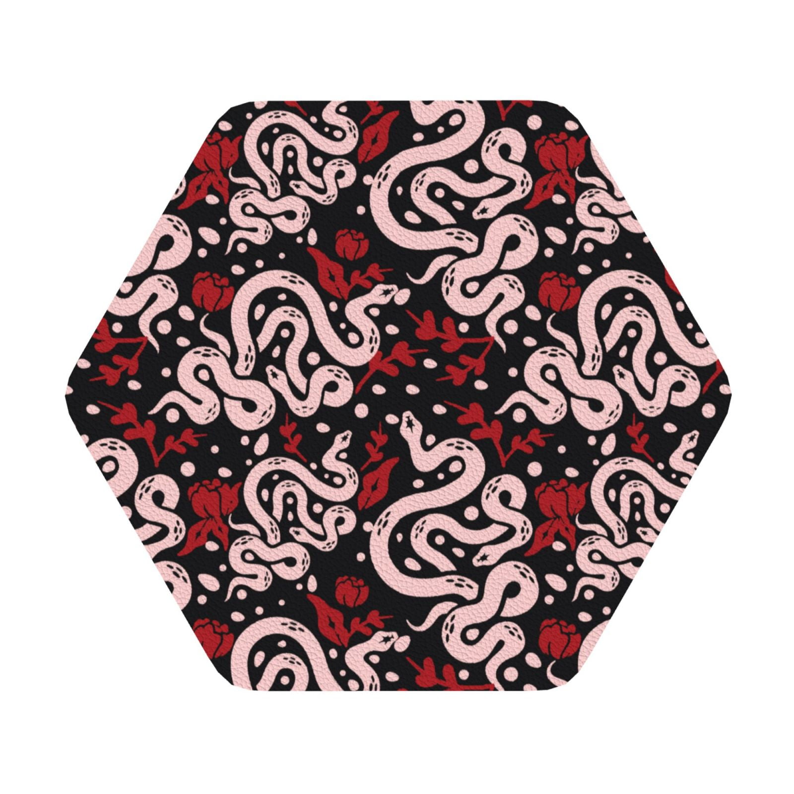 Cauagu Snake And Rose for Round Coaster,Drink Coasters Set of 4 Leather ...