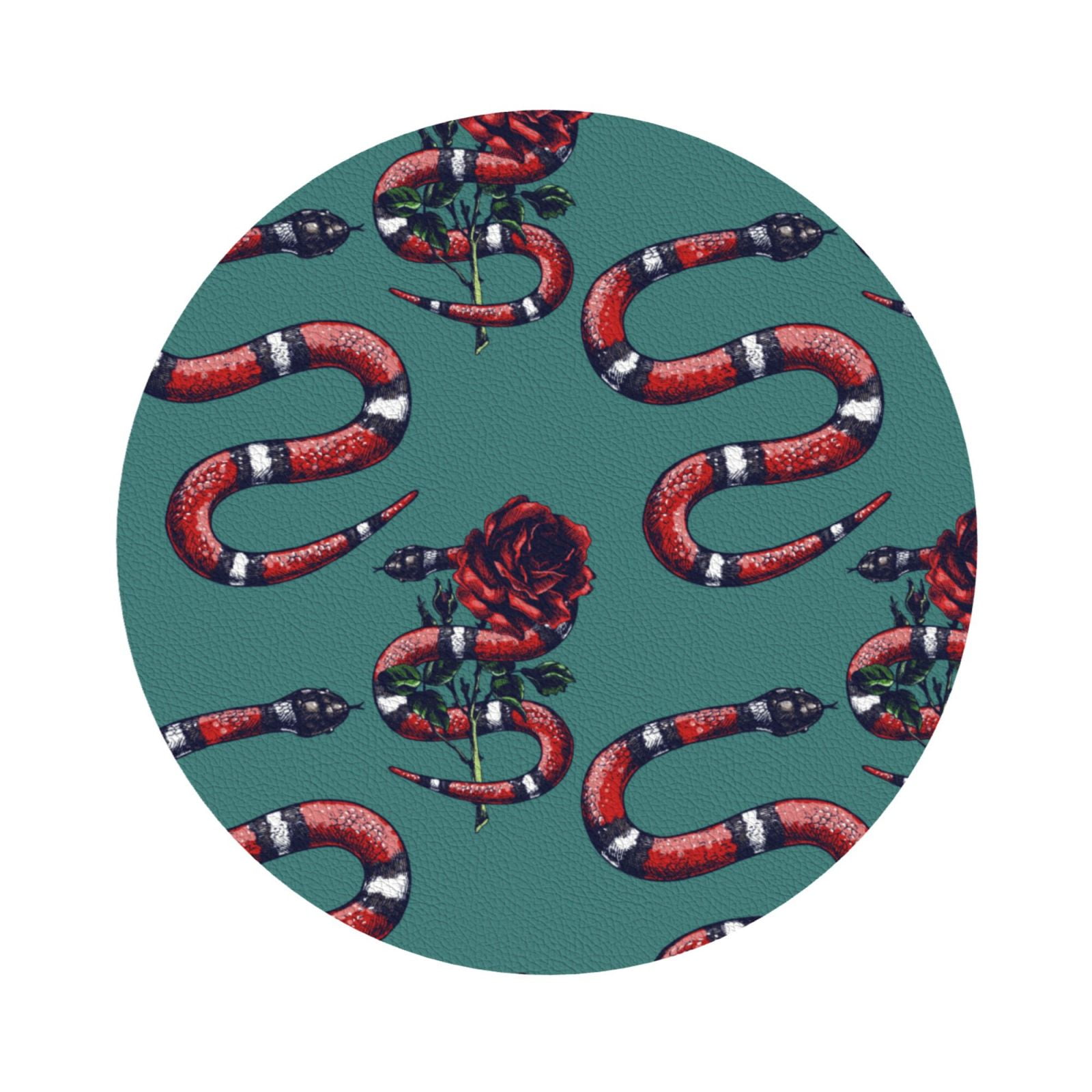 Cauagu Snake And Rose for Round Coaster,Drink Coasters Set of 4 Leather ...