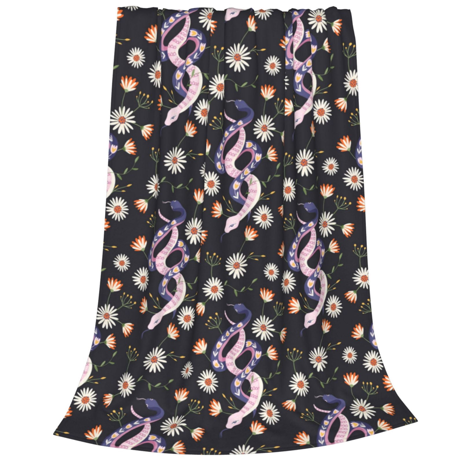 Cauagu Snake And Floral1 Pattern Flannel Bed Blankets,Fleece Blanket ...