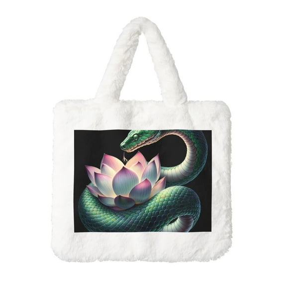 Cauagu Snake Holding A Lotus Pattern Women's Plush Tote Bag,Soft ...