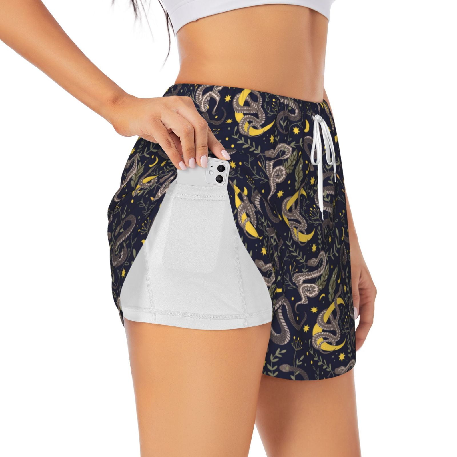 Cauagu Snake Sleep Print Women's 2 in 1 Running Shorts Athletic Workout ...