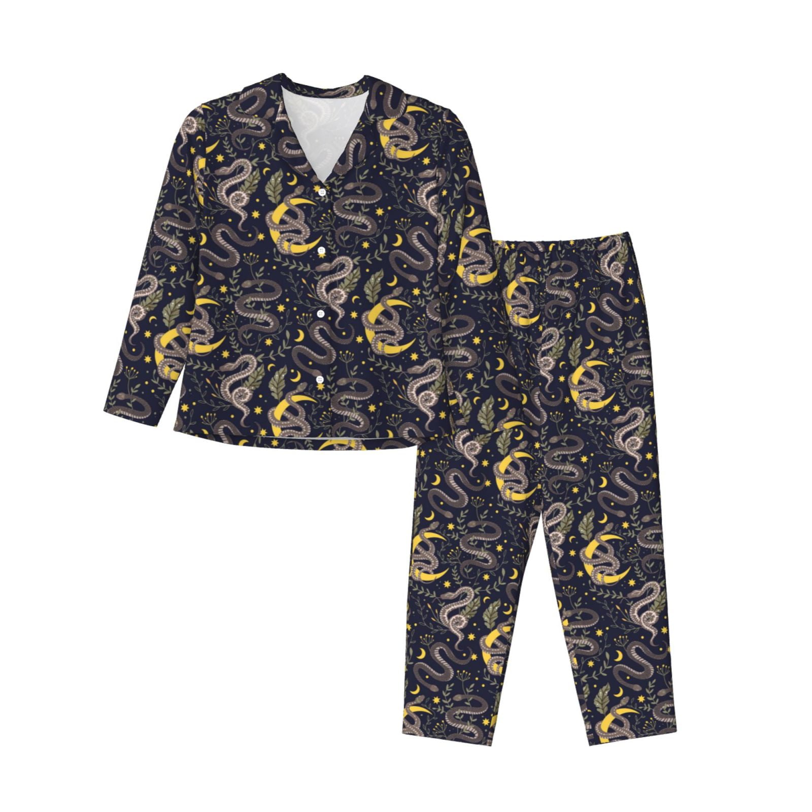 Cauagu Snake Sleep Print Women's Long-Sleeve Pajamas Set Soft Pj Lounge ...