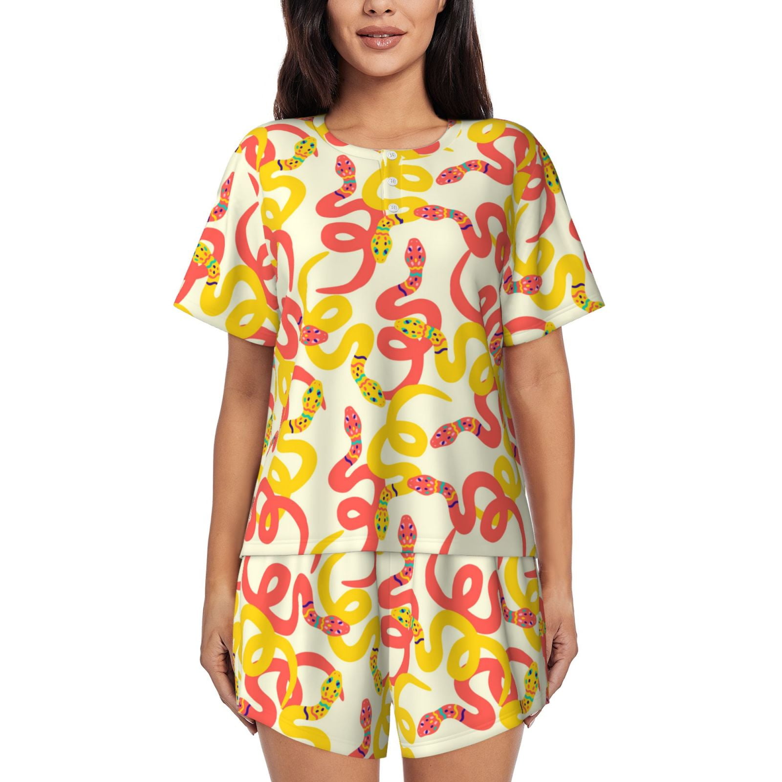 Cauagu Snake for Women's Round Neck Pajama Set,Short-Sleeved Pajamas ...