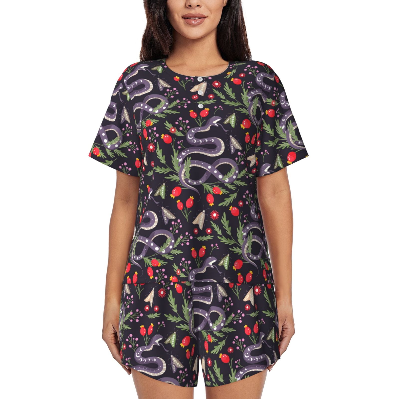 Cauagu Snakes And Snake Fruit for Women's Round Neck Pajama Set,Short ...
