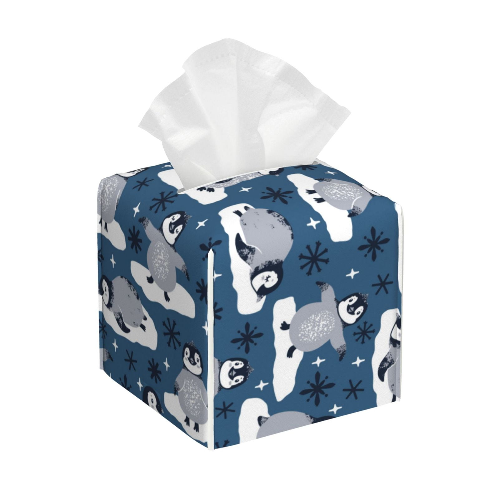 Cauagu Snow Penguin Print Tissue Box Cover,Leather Square Holder ...