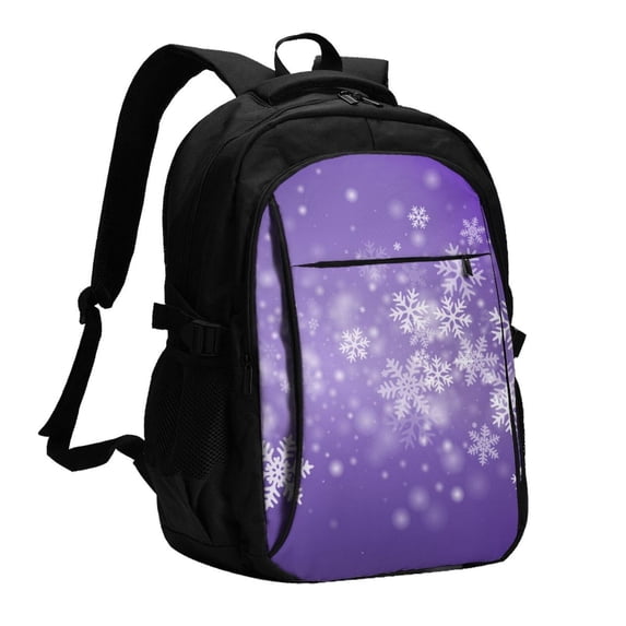 Cauagu Snowfall Sky White Purple Print Travel Laptop with USB Charging ...
