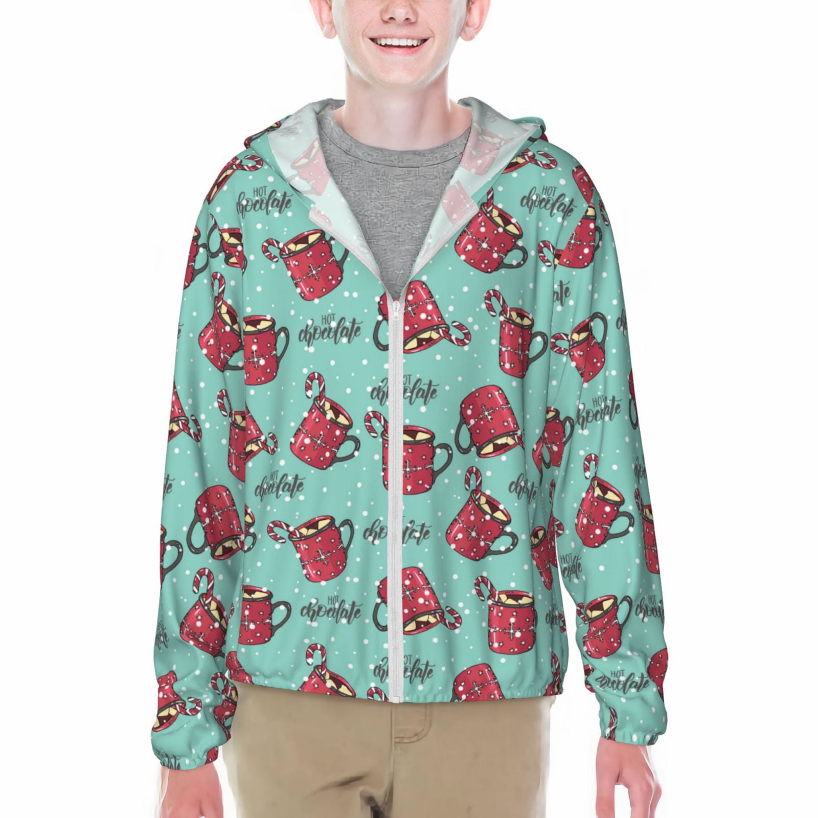 Cauagu Snowflake Hot Cocoa Print Sun Protection Jacket for Teen,Full ...