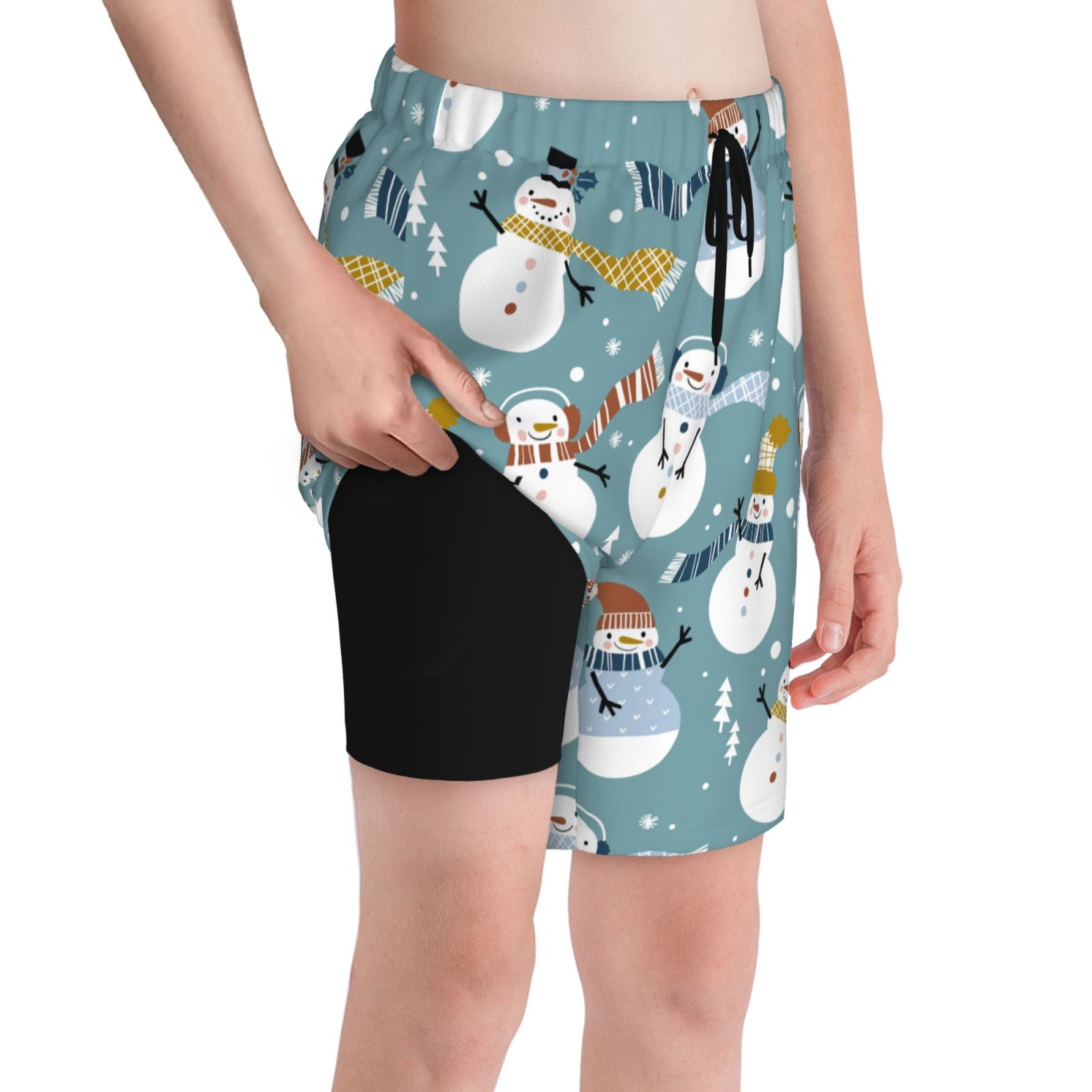 Cauagu Snowflake Scarf Snowman Print Swim Trunks for Men,Youth Boys ...