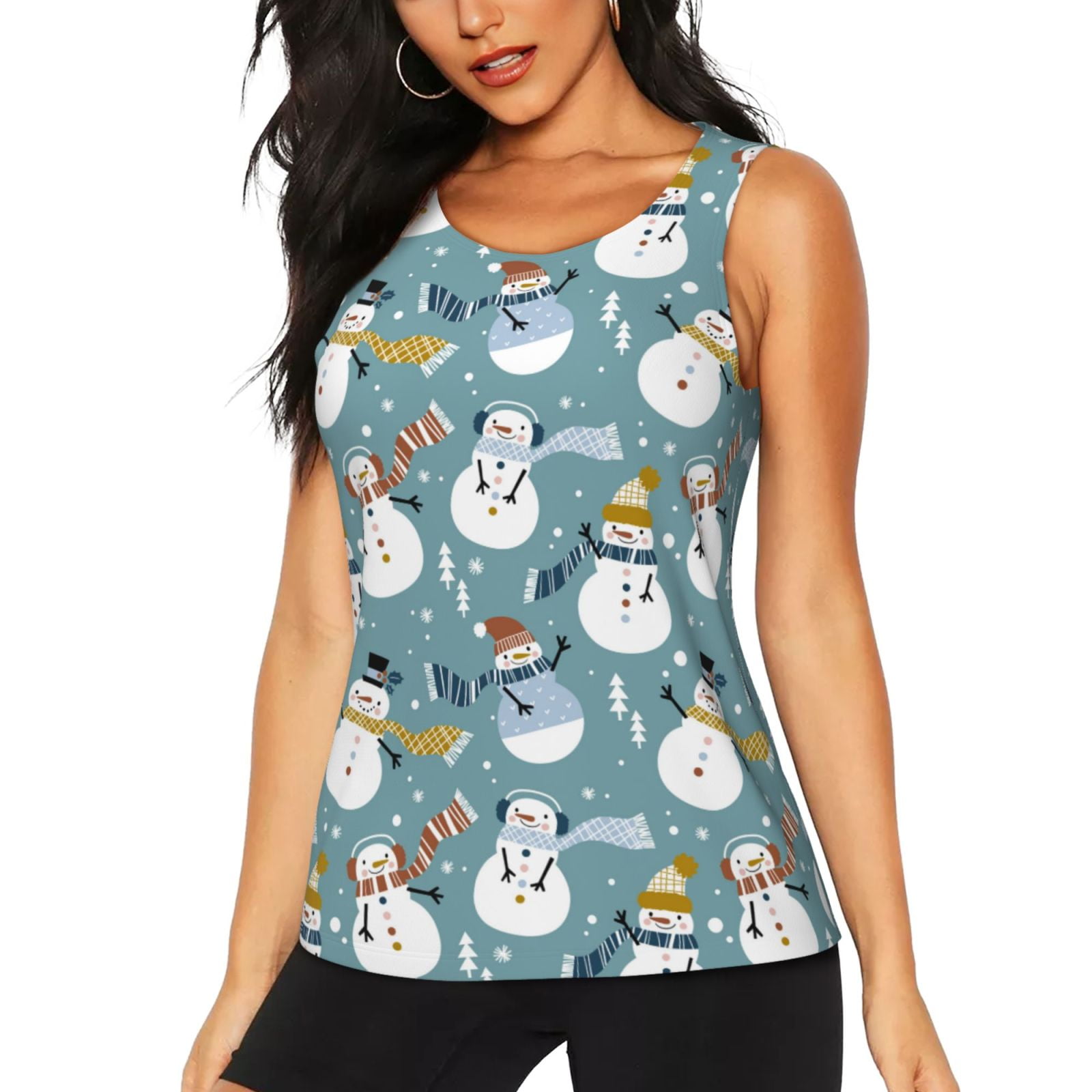 Cauagu Snowflake Scarf Snowman for Women's Workout Tank Tops Sleeveless ...