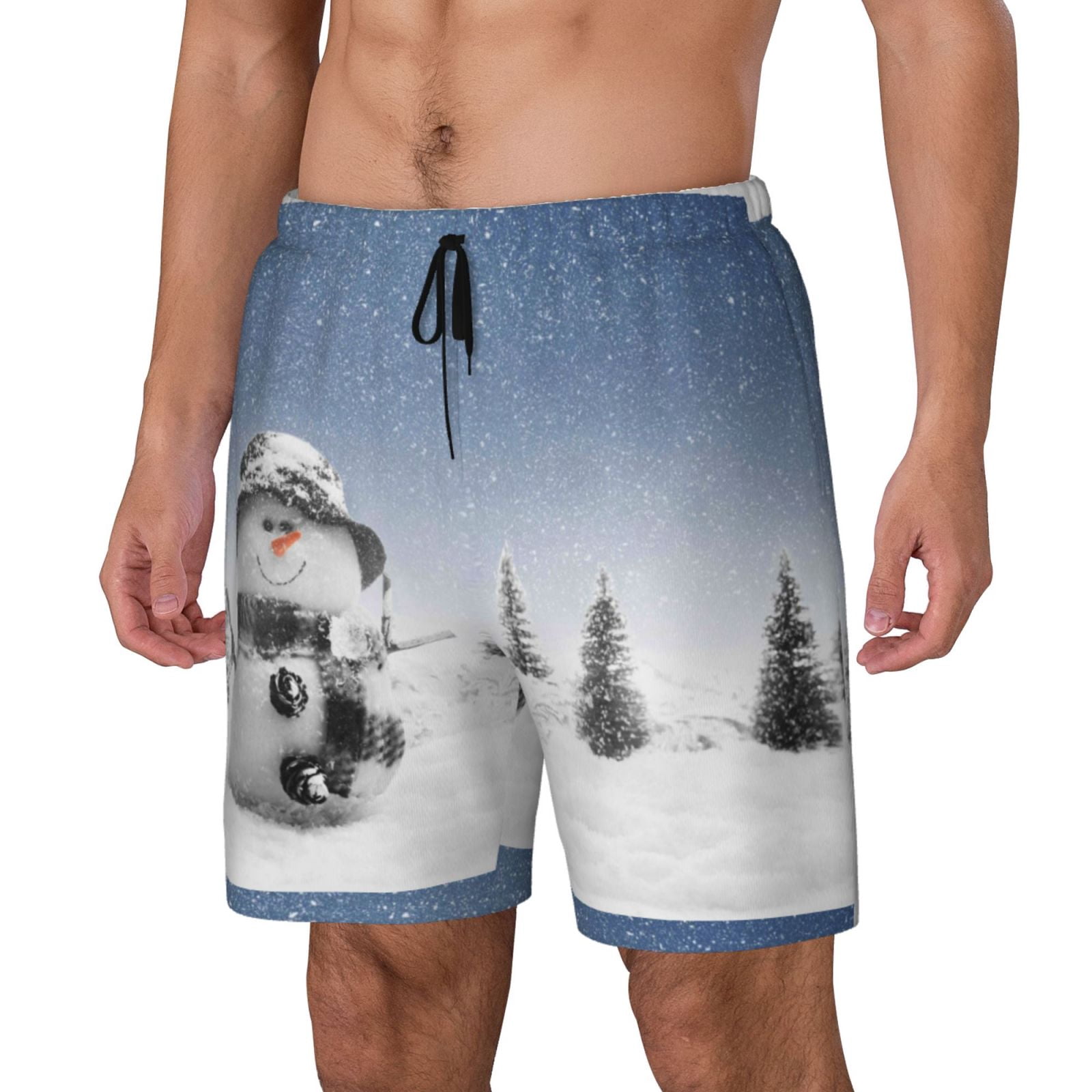 Cauagu Snowman And Christmas Tree Print Mens Swim Trunks Quick Dry ...
