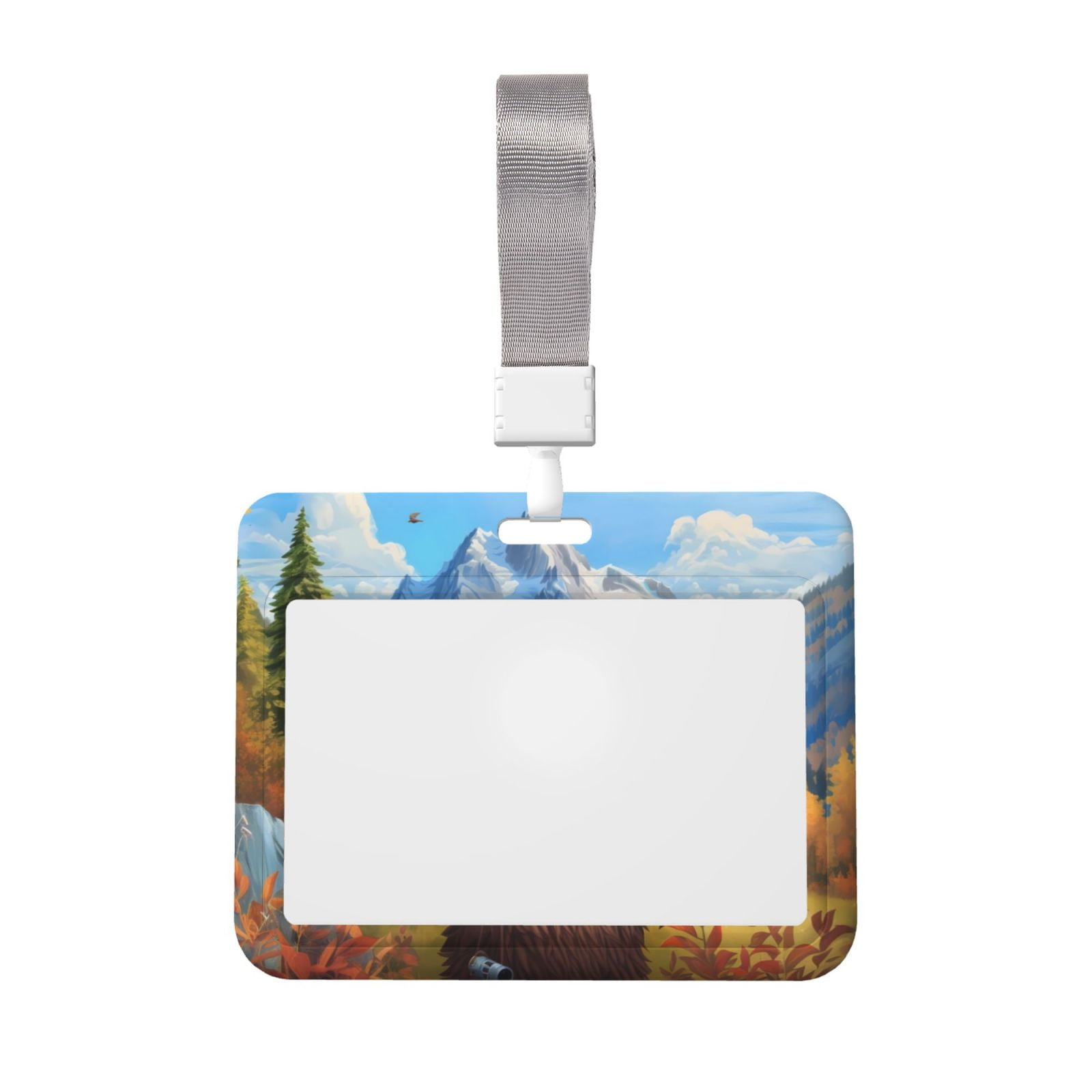 Cauagu Snowy Mountain Photography Bear for ID Badge Holder,Badge Holder ...