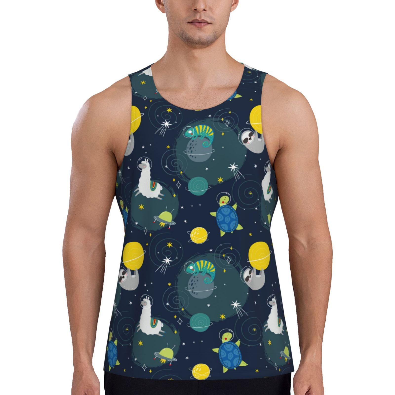 Cauagu Space and Animals Print Men's Sleeveless Muscle Shirts,Tank Tops ...