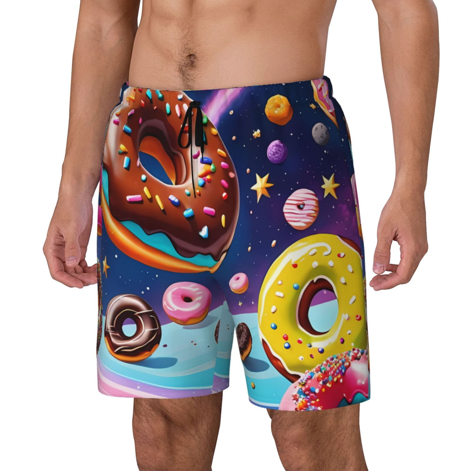 Cauagu Space Colorful Donut Print Mens Swim Trunks Quick Dry Board ...