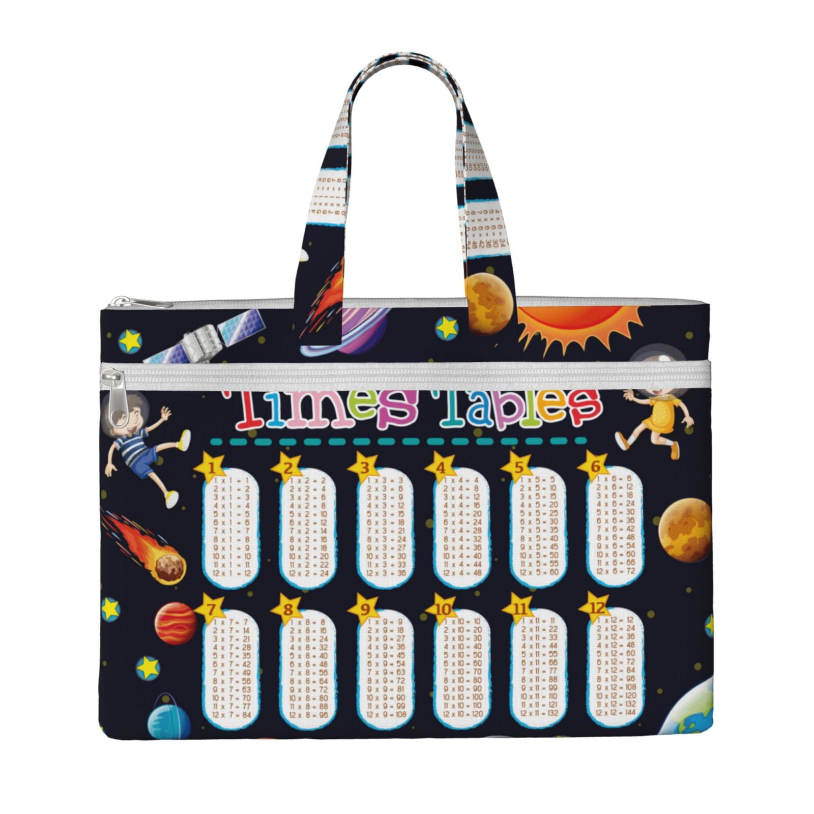 Cauagu Space Math Times Tables Pattern Canvas Tote File Bag, Zipper ...