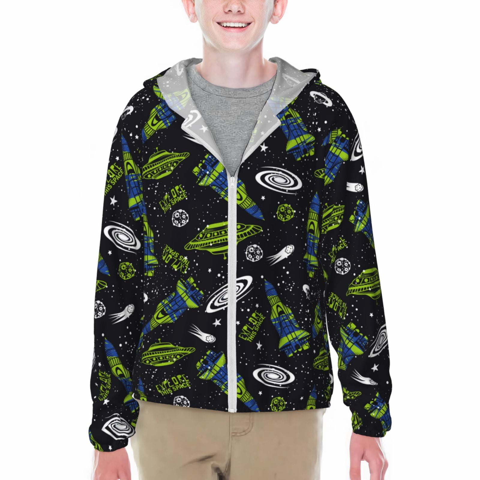Cauagu Space Rockets Print Sun Protection Jacket for Teen,Full-Zipper ...