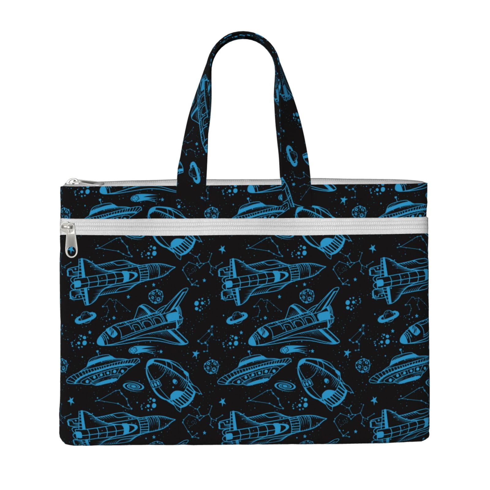 Cauagu Spacecraft Pattern Canvas Tote File Bag, Zipper Tote Bag ...