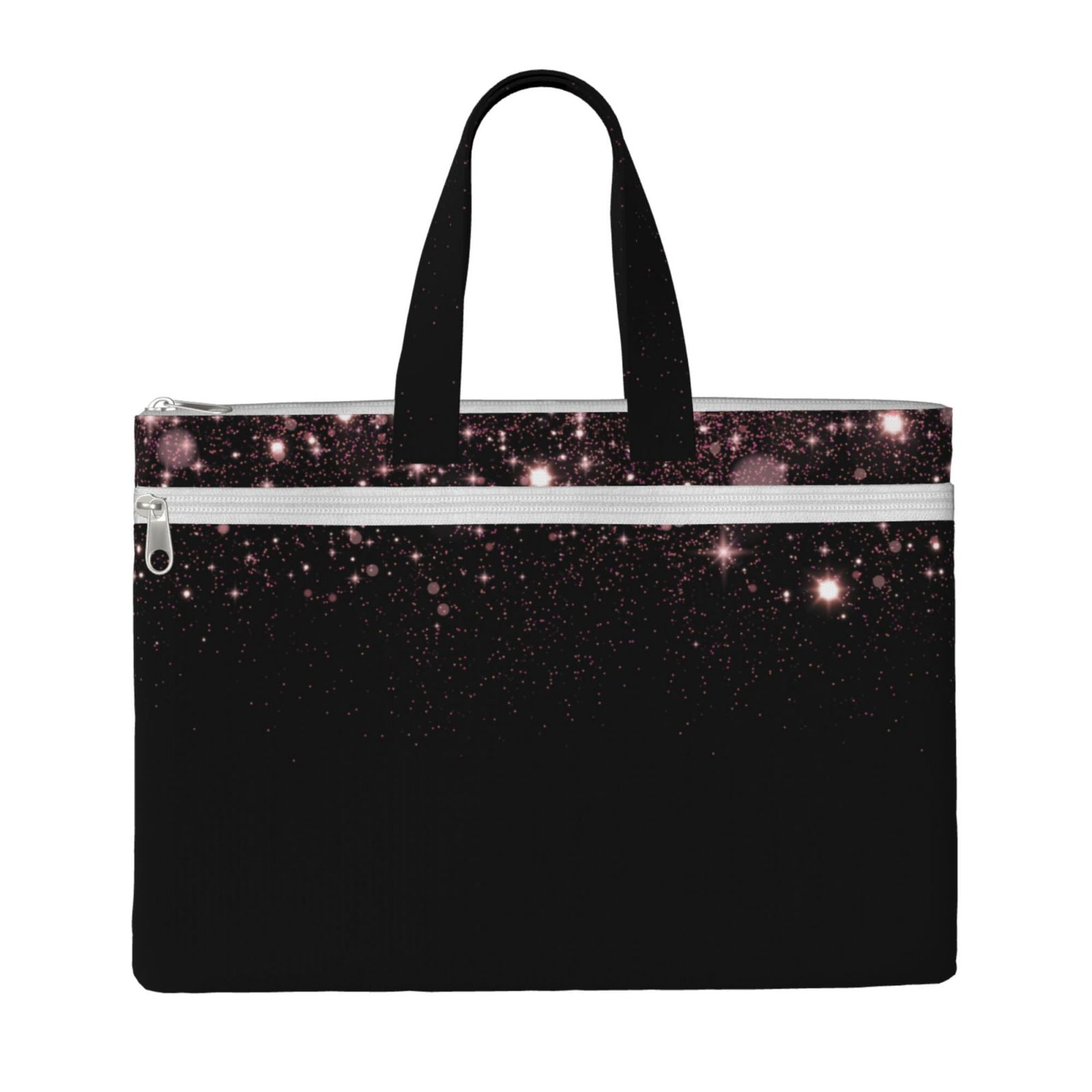 Cauagu Sparkling Pink Night Sky Pattern Canvas Tote File Bag, Zipper ...