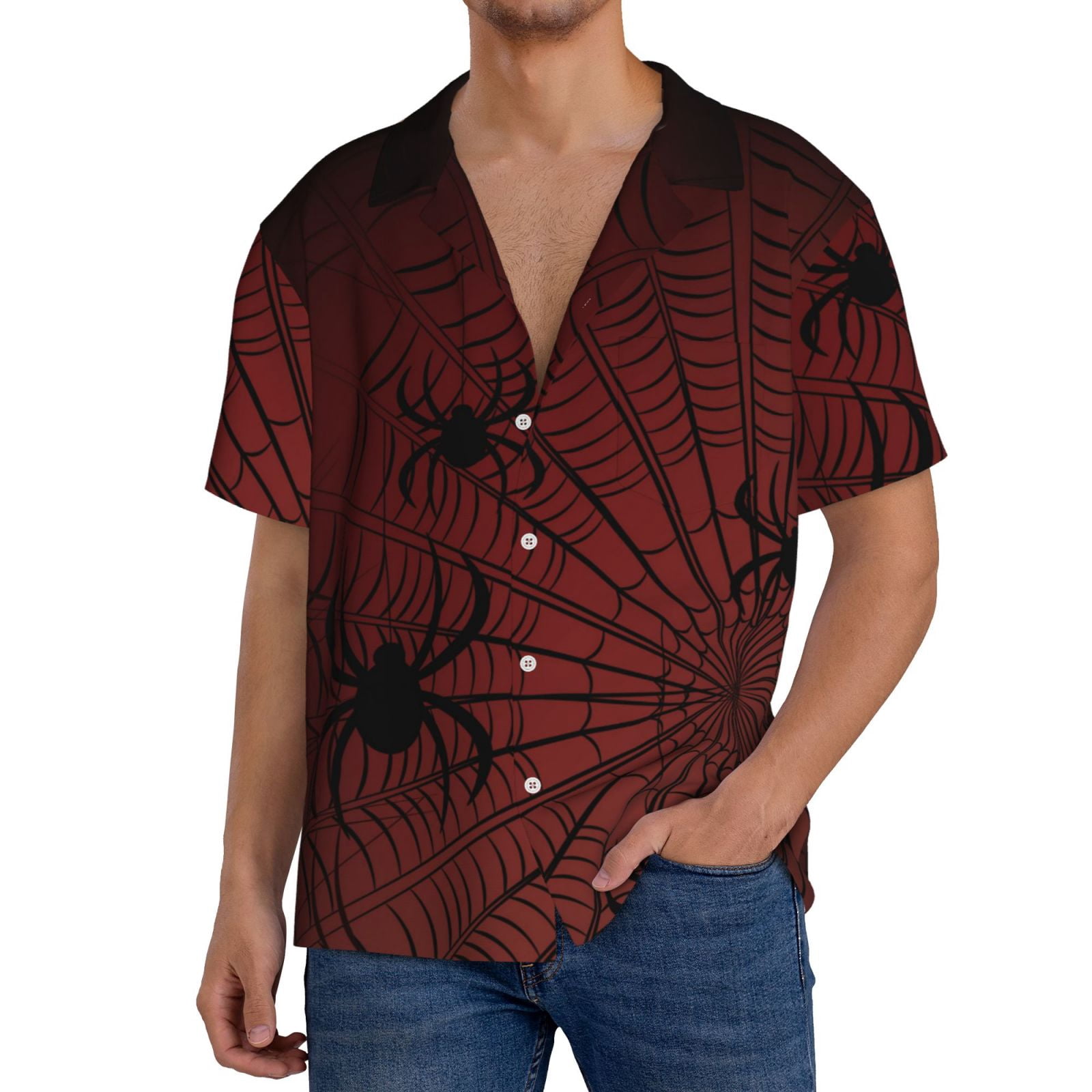 Cauagu Spiders On A Web Men's Short Sleeve Button Down Hawaiian Shirt ...