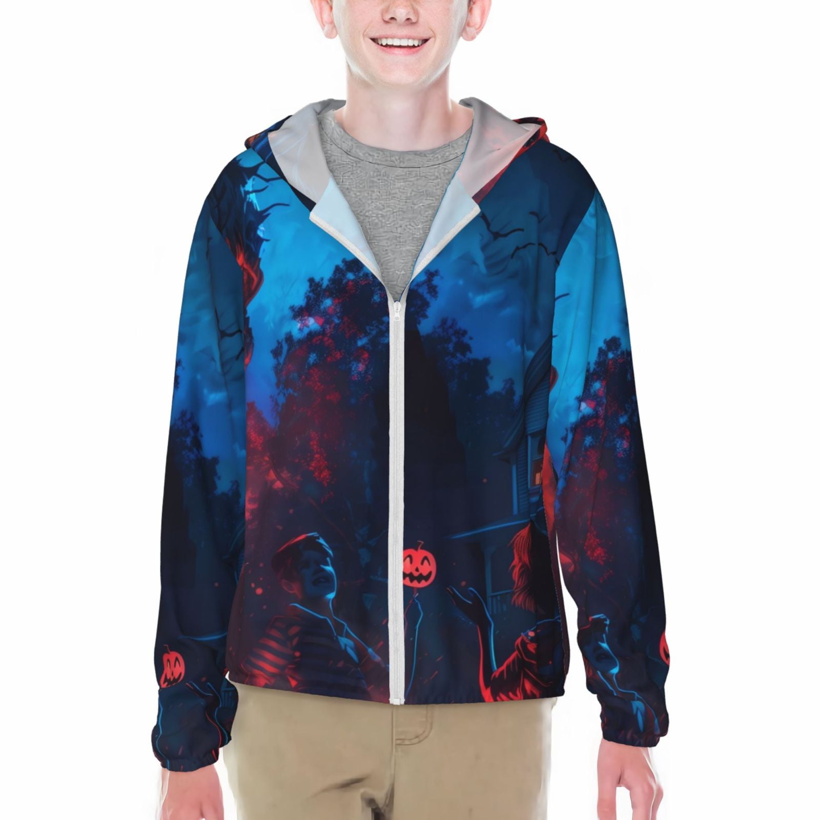 Cauagu Spooky Halloween Night Scene Print Sun Protection Jacket for ...