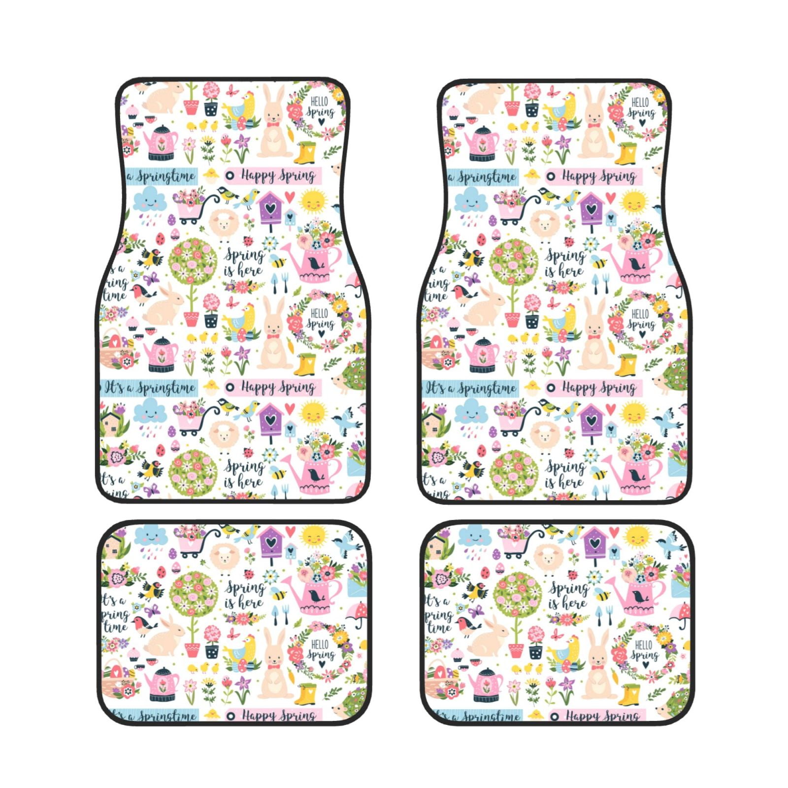 Cauagu Spring Flowers Birds Pattern Car Floor Mat Set of 4,Car Carpet ...