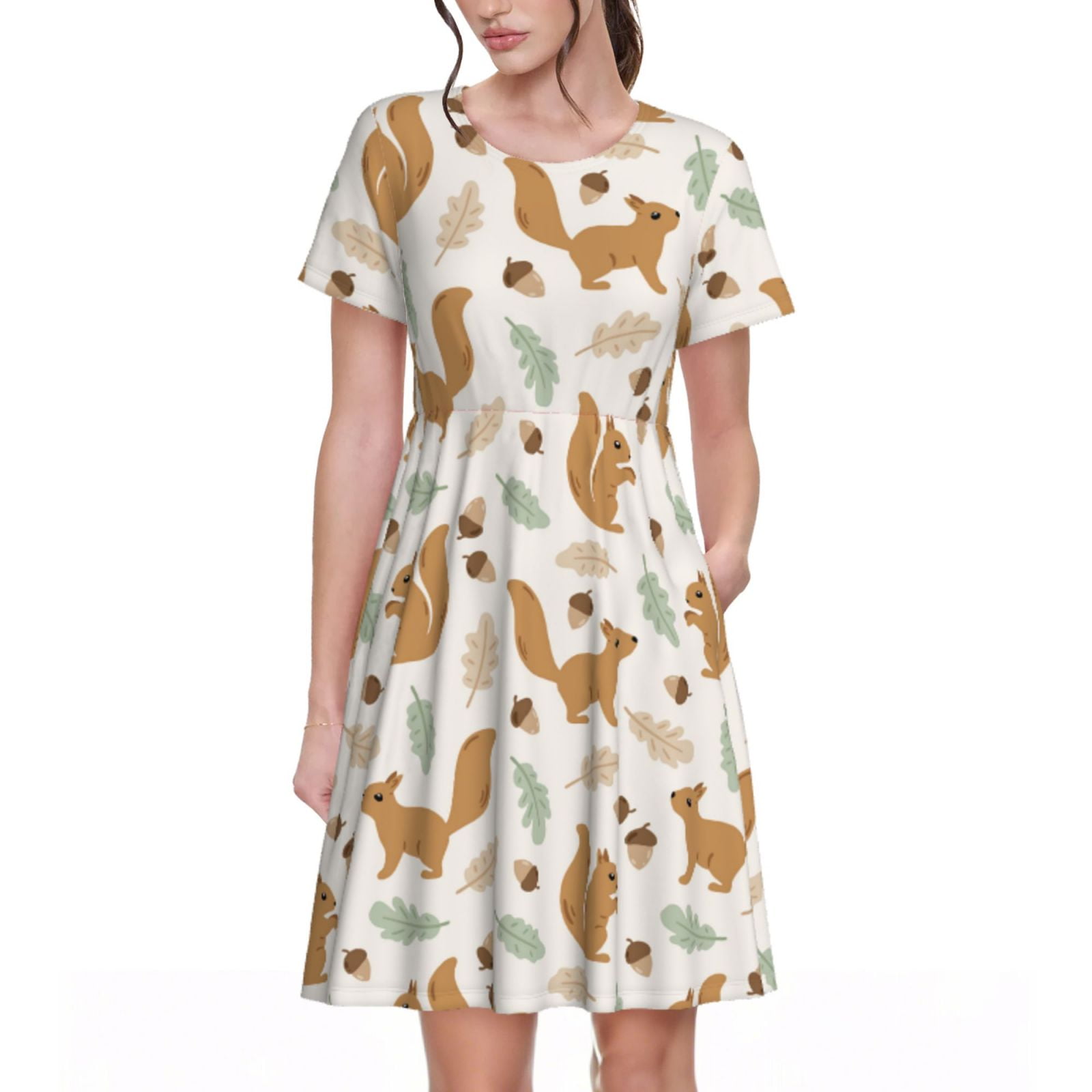 Cauagu Squirrel And Leaves Print Summer Dresses for Women 2025 Loose ...