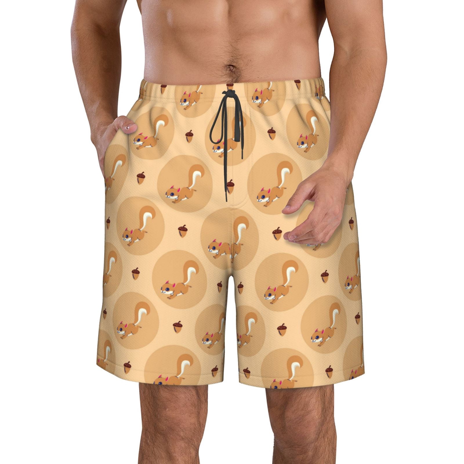 Cauagu Squirrel And Nuts Print Men's Swim Trunks,Hawaiian Bathing Suit ...