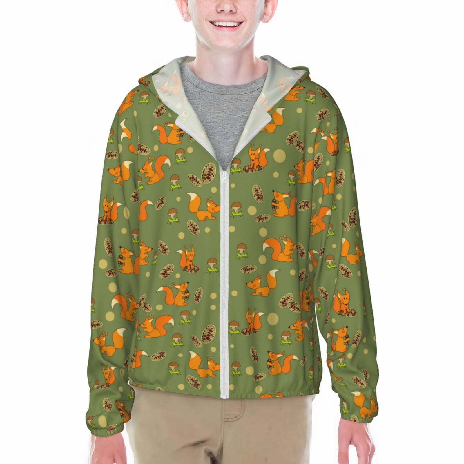Cauagu Squirrel And Nuts Print Sun Protection Jacket for Teen,Full ...
